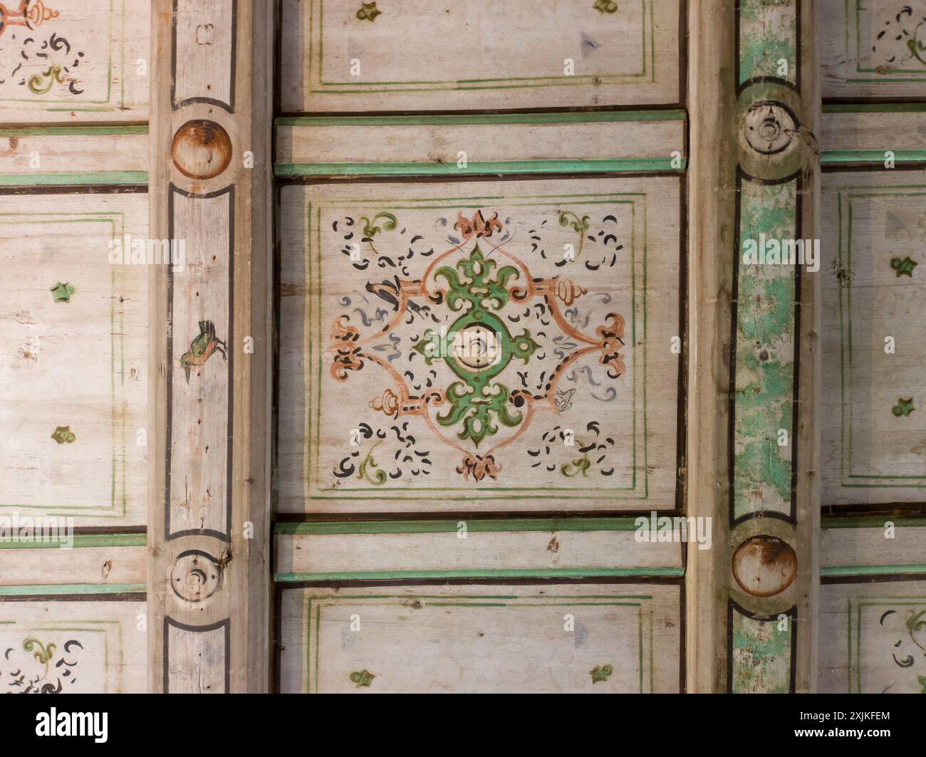 The centuries old ornate artwork in the ceiling of Colditz Castle ...