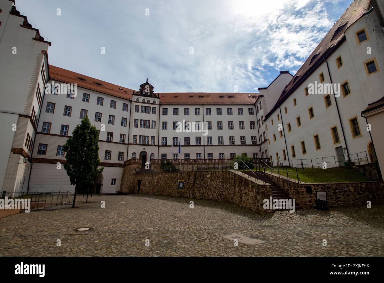 The historic Colditz Castle overlooking the town of Colditz, Germany ...