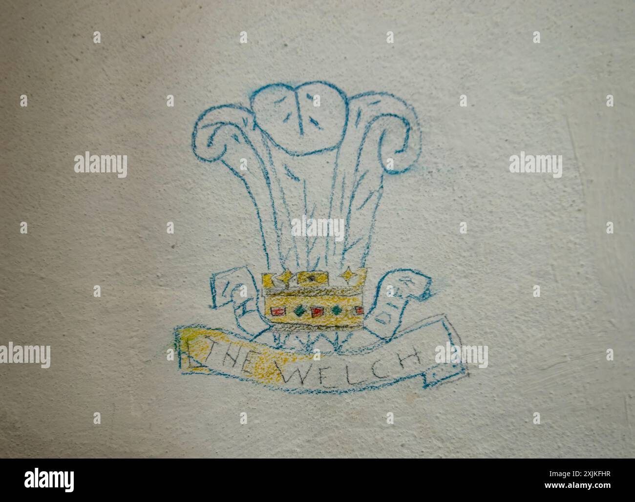 A drawing of the emblem of the Welch Regiment by an inmate at Colditz ...