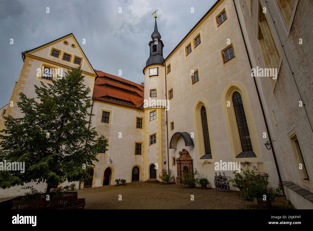 The historic Colditz Castle overlooking the town of Colditz, Germany ...