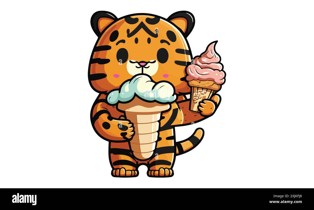 Tiger Eat Ice Cream Vector Illustration Stock Vector Image & Art - Alamy