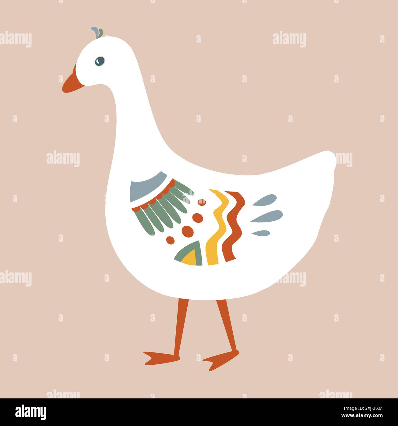Abstract cartoon goose painted in cartoon nursery, folk, or ...
