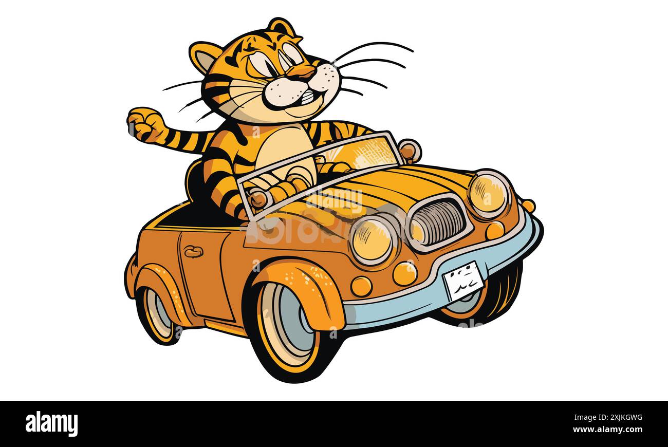 Tiger Riding a Car Vector Illustration Stock Vector Image & Art - Alamy