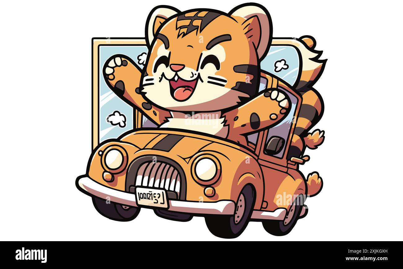 Tiger Riding a Car Vector Illustration Stock Vector Image & Art - Alamy