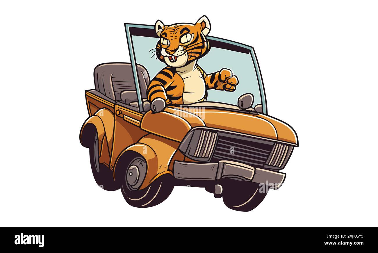 Tiger Riding a Car Vector Illustration Stock Vector Image & Art - Alamy