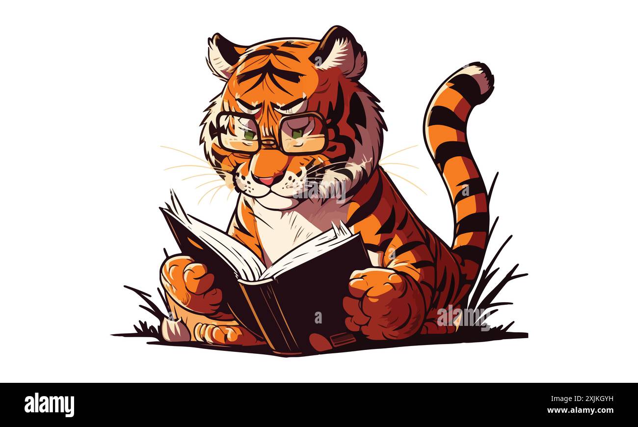 Tiger Reading Vector Illustration Stock Vector Image & Art - Alamy