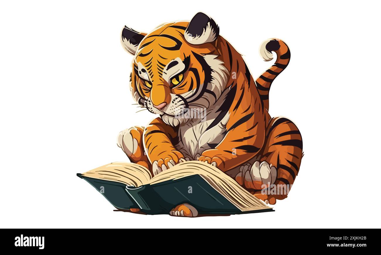 Tiger Reading Vector Illustration Stock Vector Image & Art - Alamy