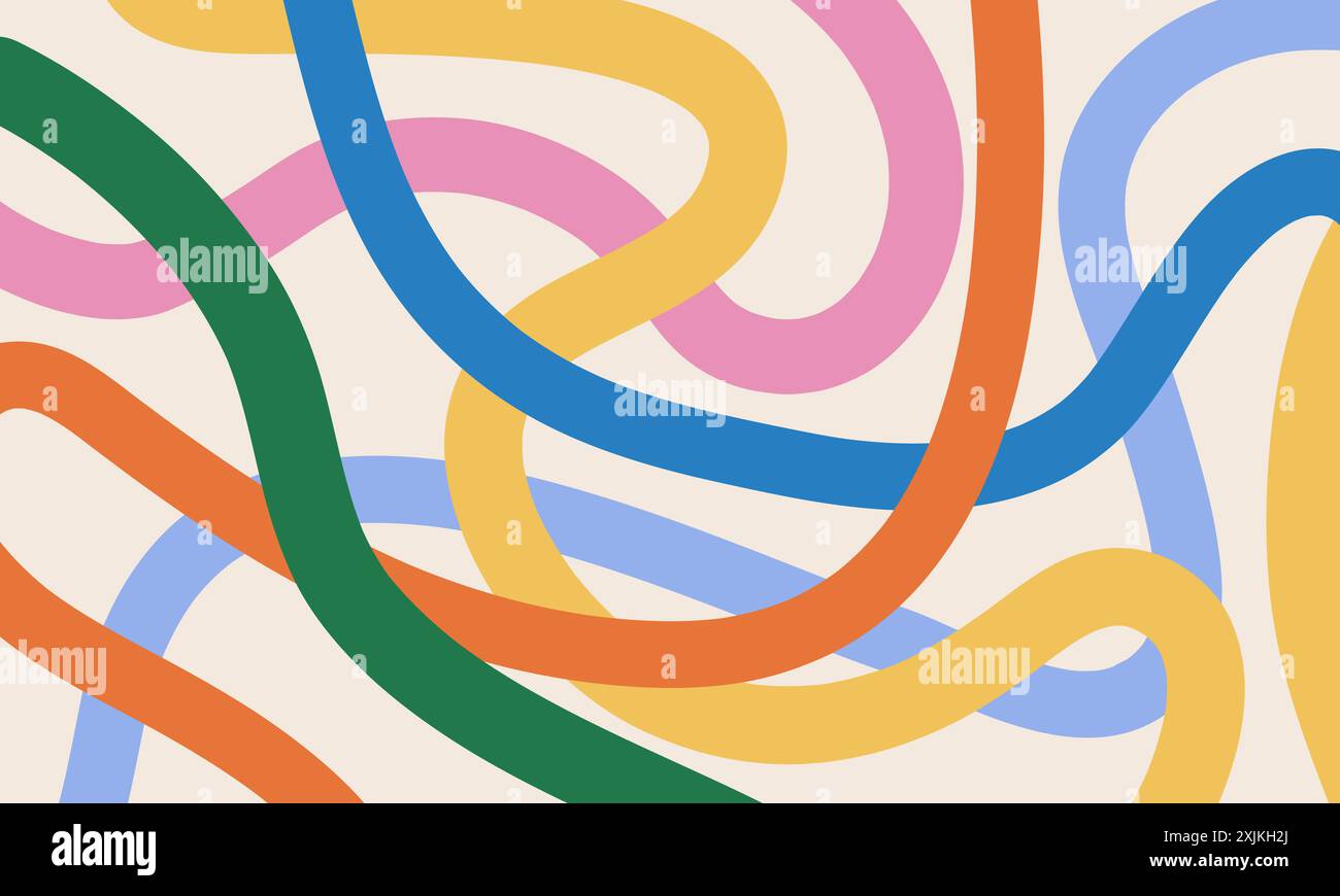 Fun doodle background with rainbow colors curve stripes. Simple playful ...