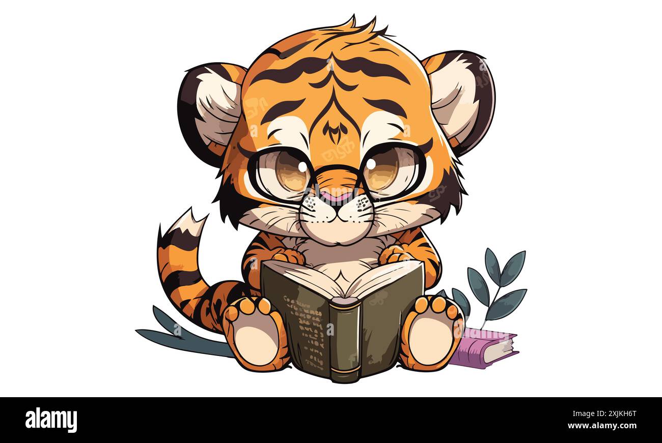 Tiger Reading Vector Illustration Stock Vector Image & Art - Alamy
