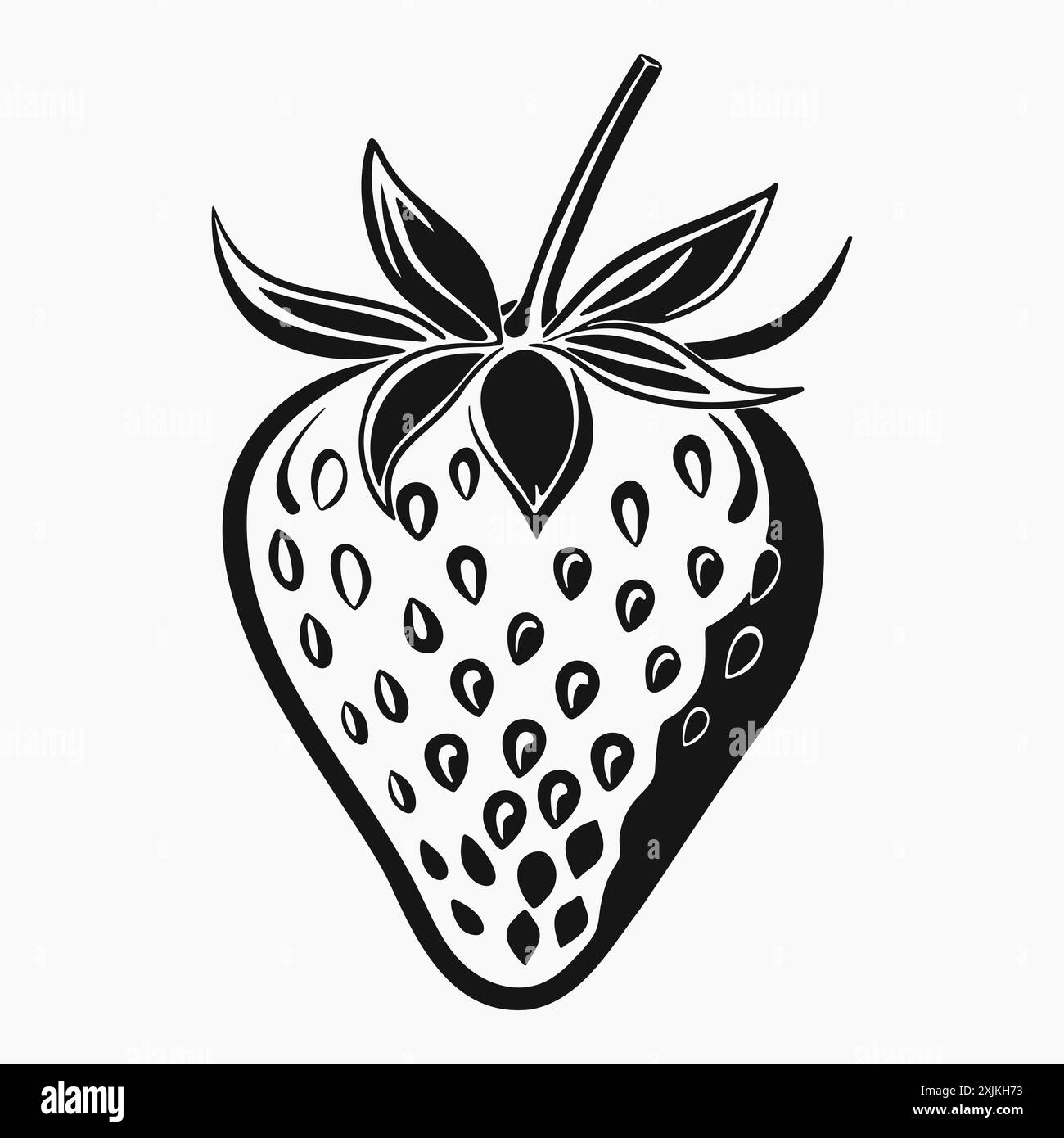 Strawberry silhouette icon isolated on white background. Black outline ...