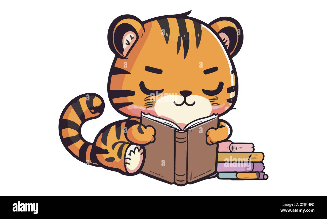 Tiger Reading Vector Illustration Stock Vector Image & Art - Alamy