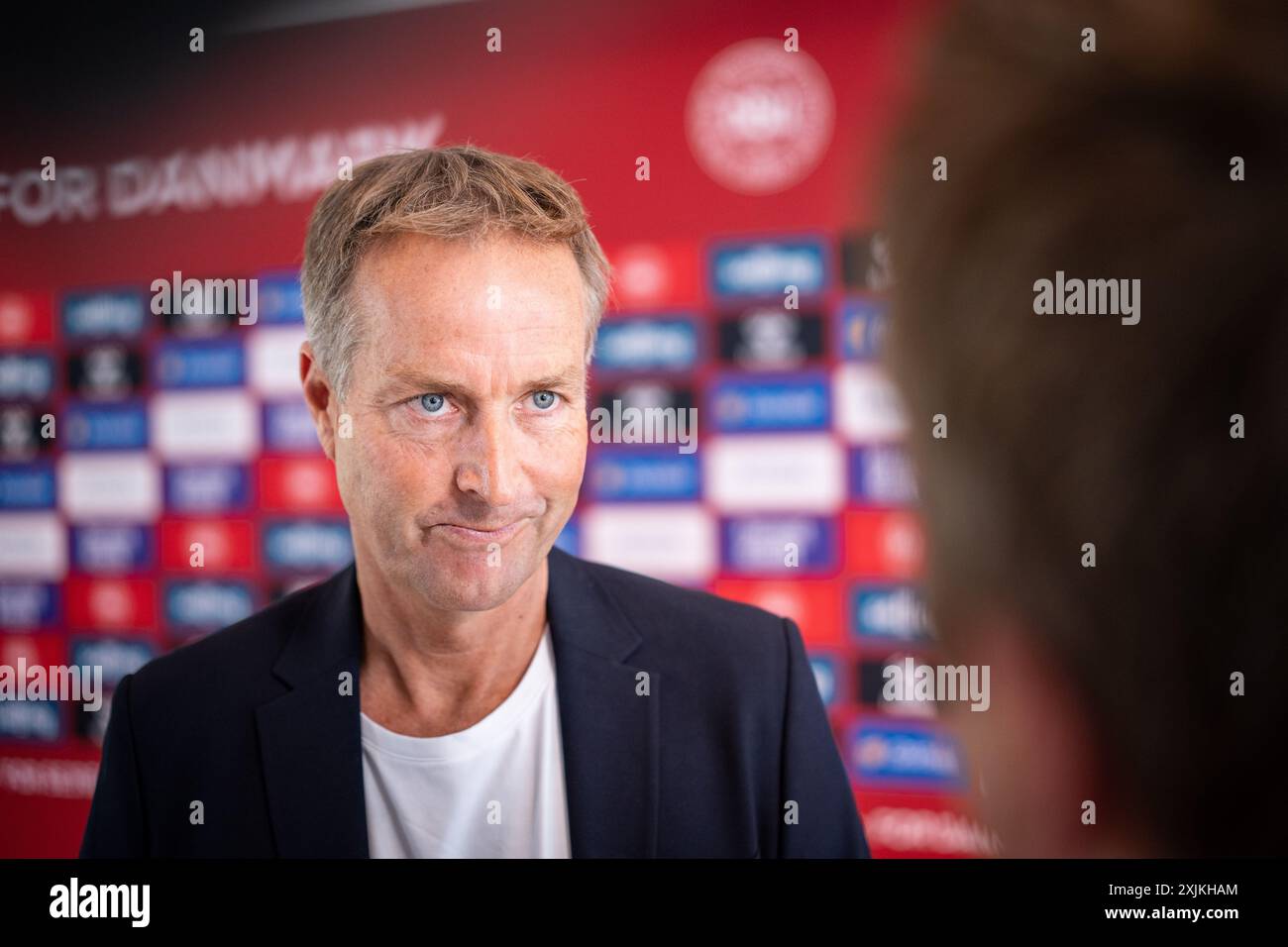 Denmark. 19th July, 2024. Kasper Hjulmand meets the press at Danish ...