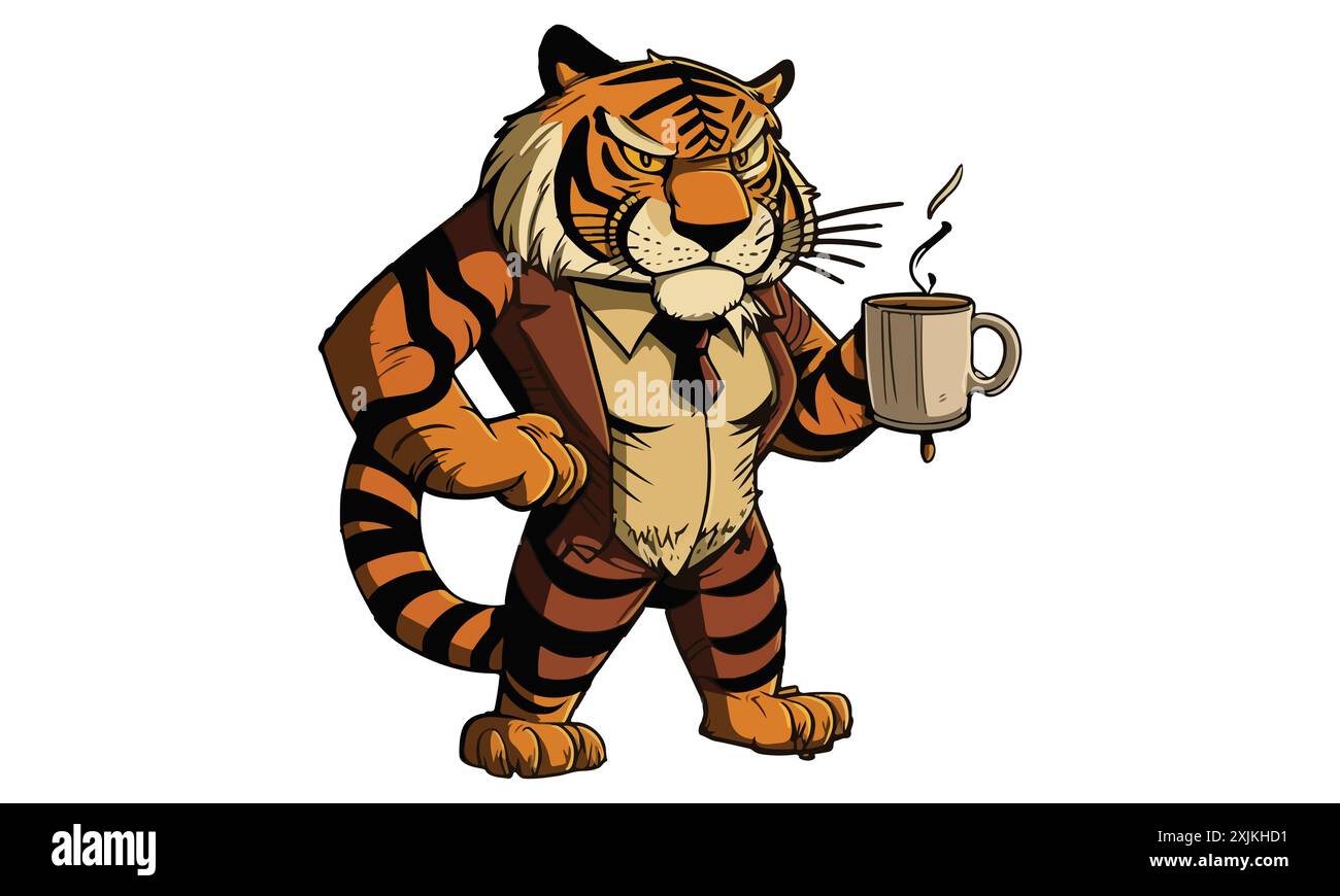 Tiger Drinking Coffee Vector Illustration Stock Vector Image & Art - Alamy