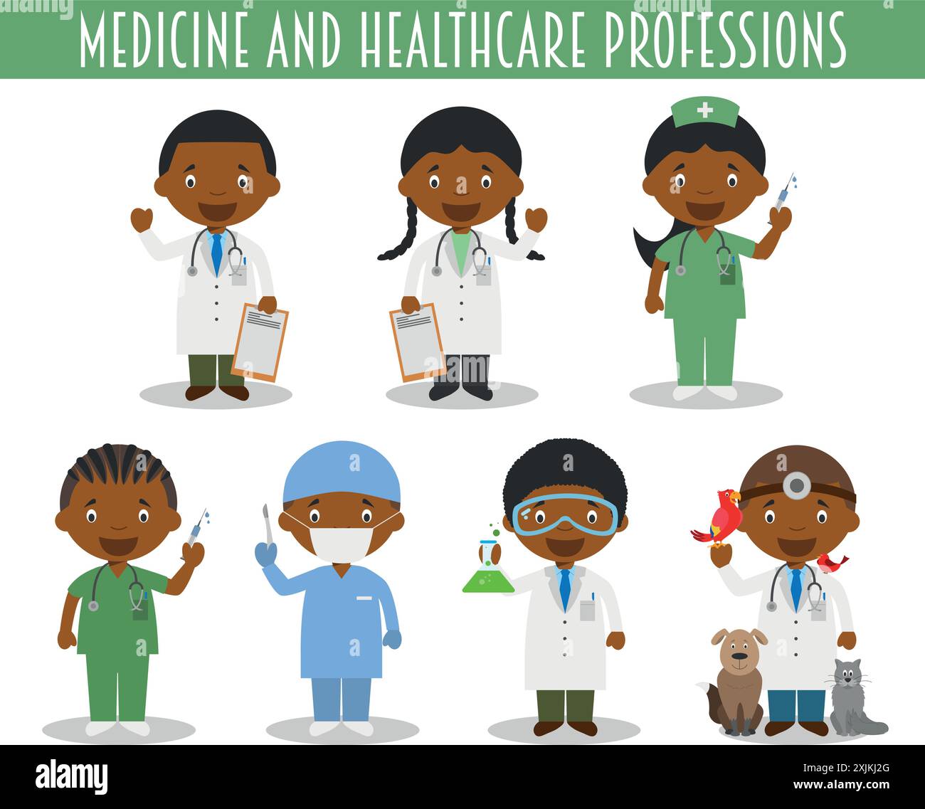 Vector Set of Medicine and Healthcare Professions in cartoon style ...