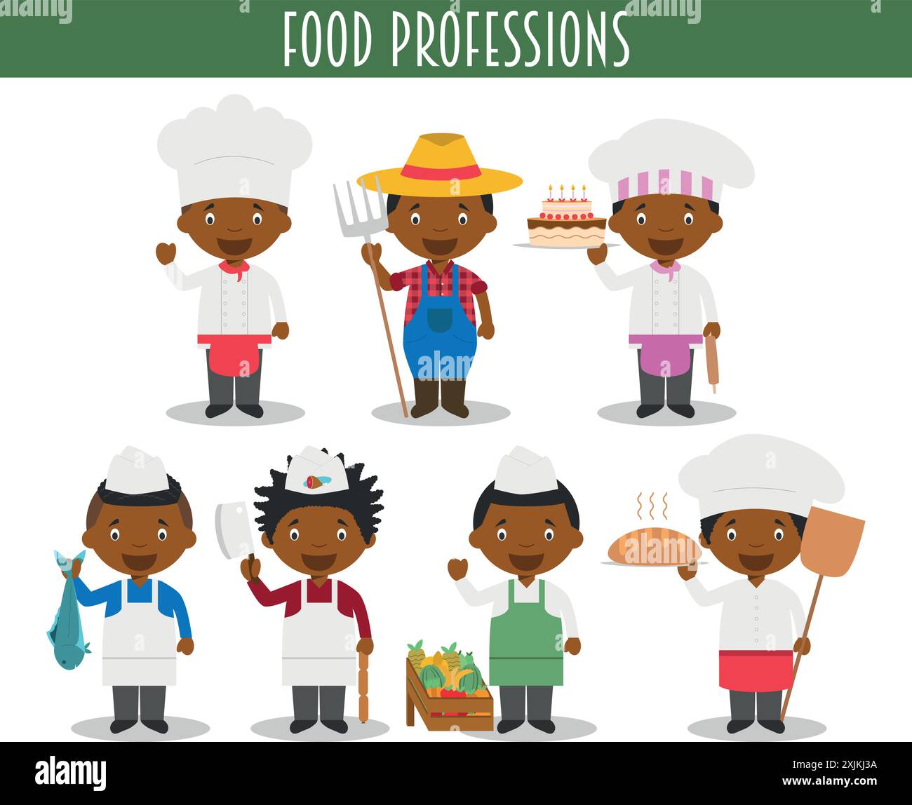 Vector Set of Food Industry Professions in cartoon style. Black or ...