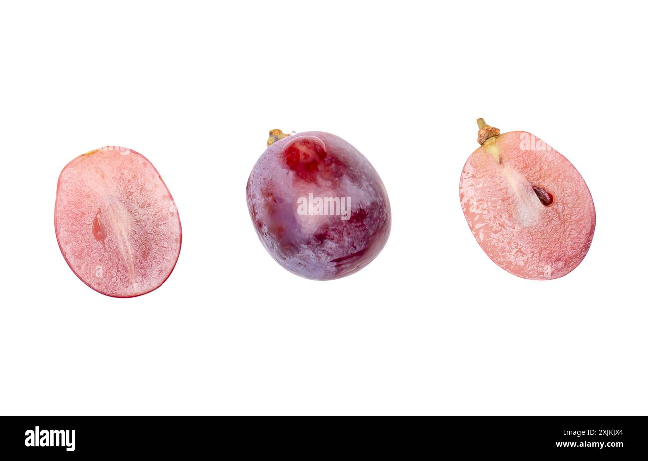 Top view set of single red grape or purple grape with halves is ...