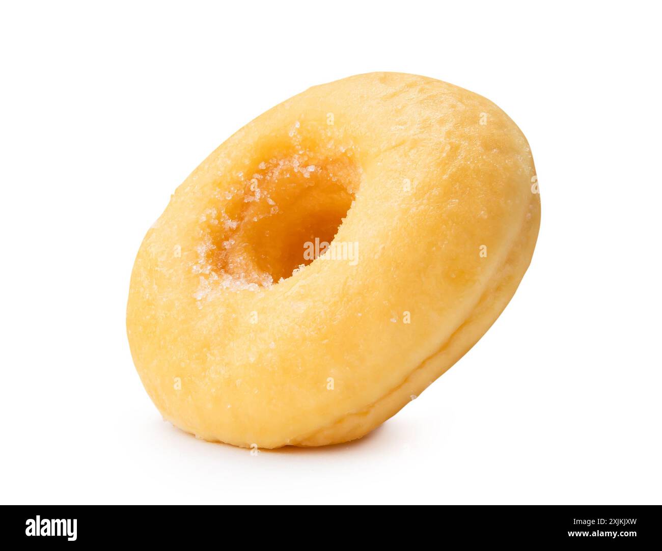 Side view of single brown cinnamon donut is isolated on white ...