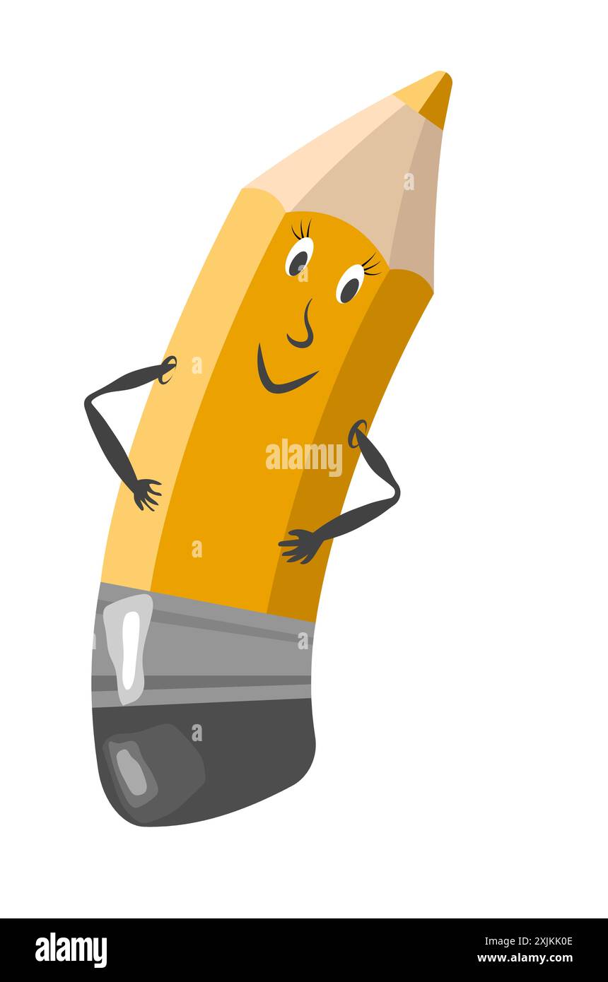 illustration features a cheerful yellow pencil character with a ...