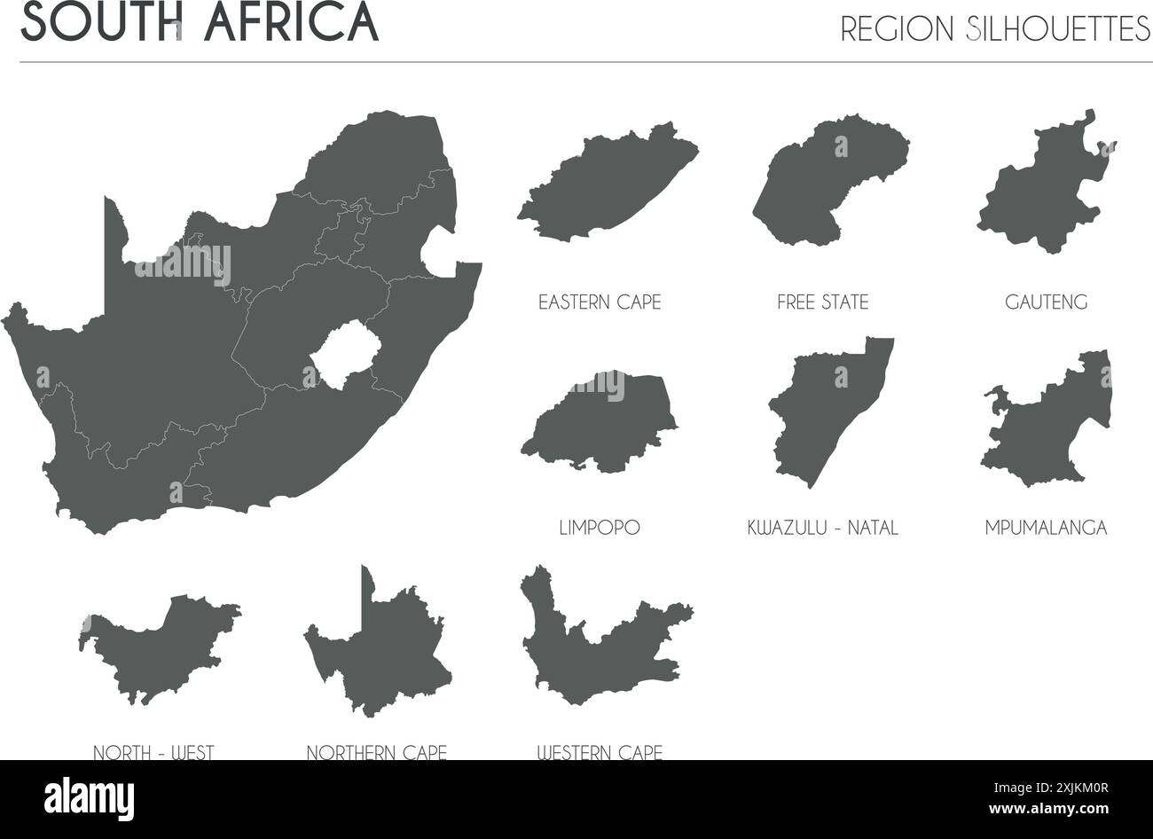 South Africa region silhouettes set and blank map of the country ...