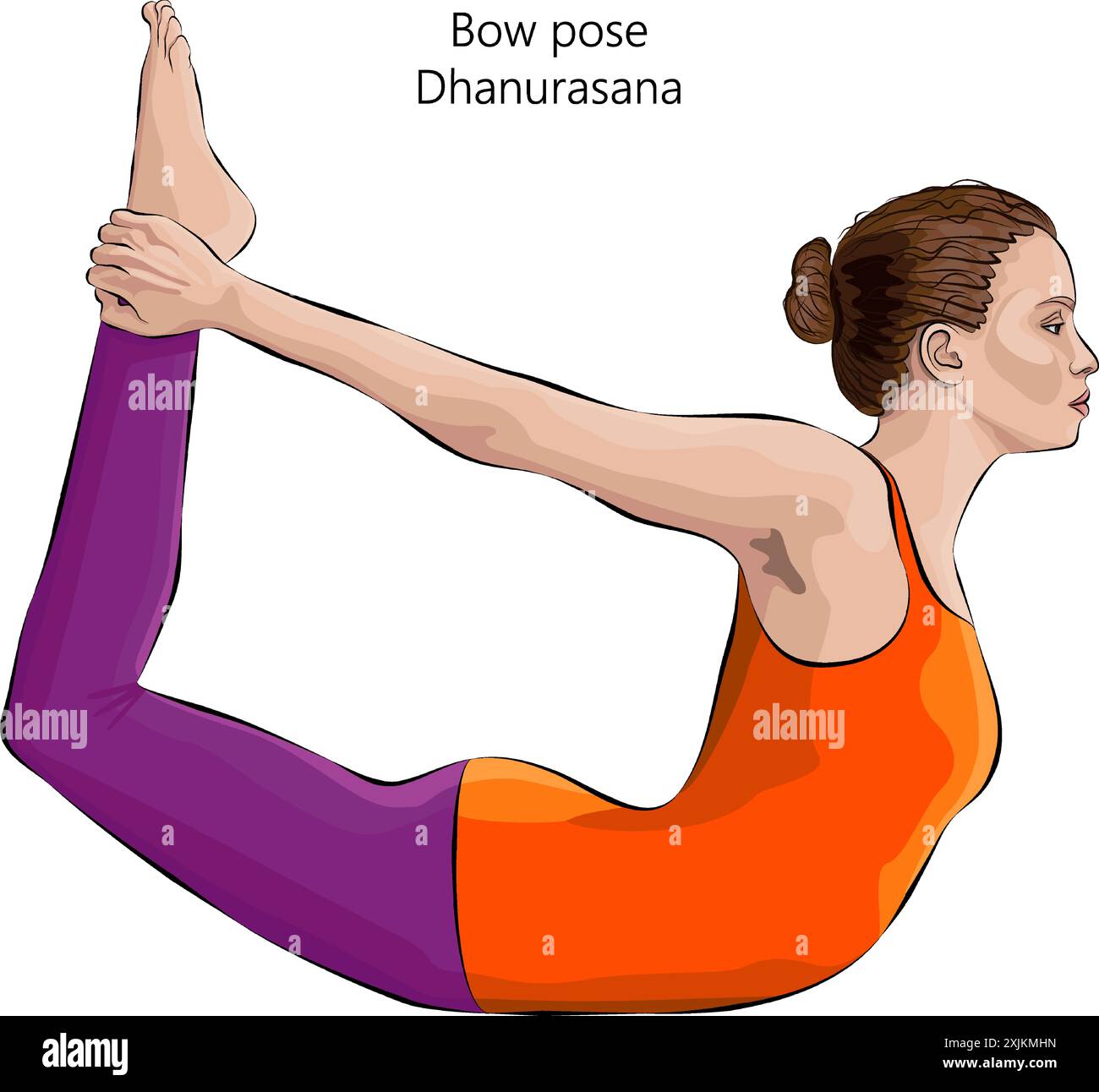 Young woman practicing Dhanurasana yoga pose. Bow pose. Intermediate Difficulty. Isolated vector ...