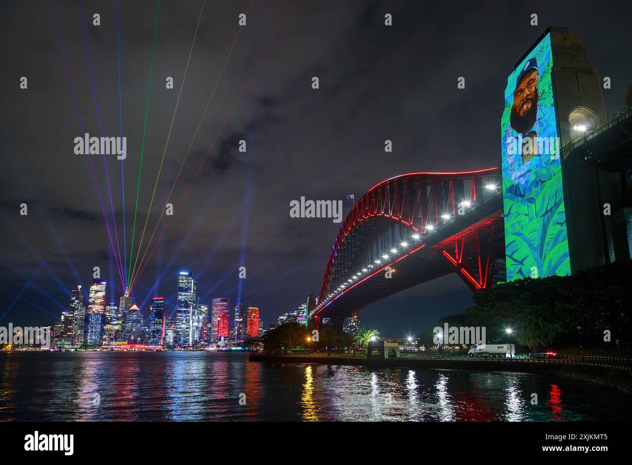 The Sydney Harbour Bridge and the city skyline illuminated for the ...