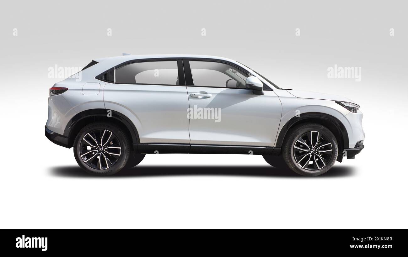 Honda HR-V e:HEV hybrid car side view isolated on white background ...