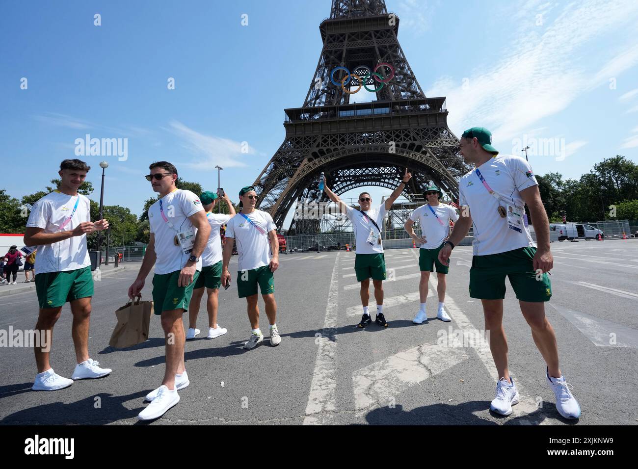 South African Field Hockey players pose in front the. Eiffel Tower ...