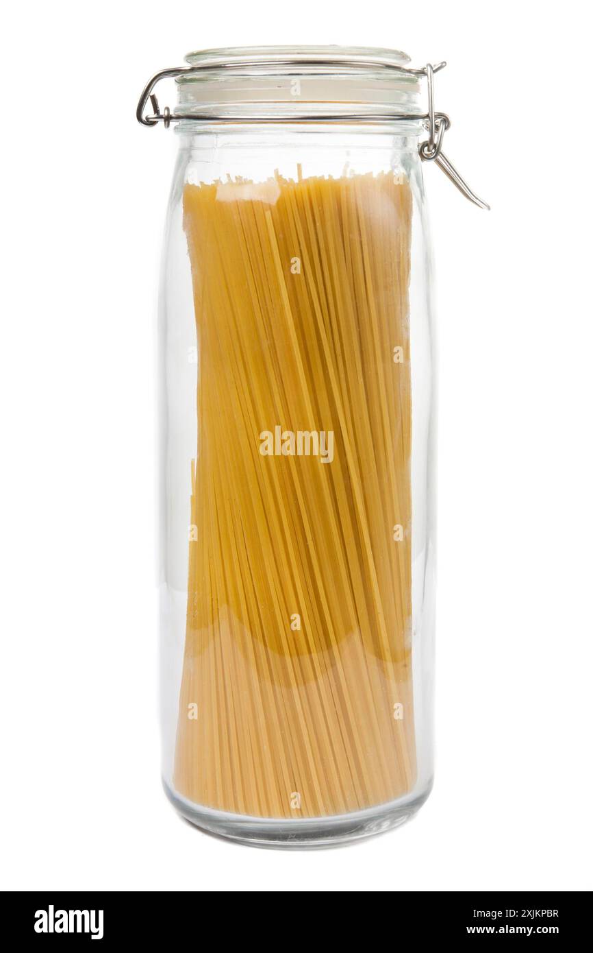 Pasta in a jar. Isolated on white background Stock Photo - Alamy