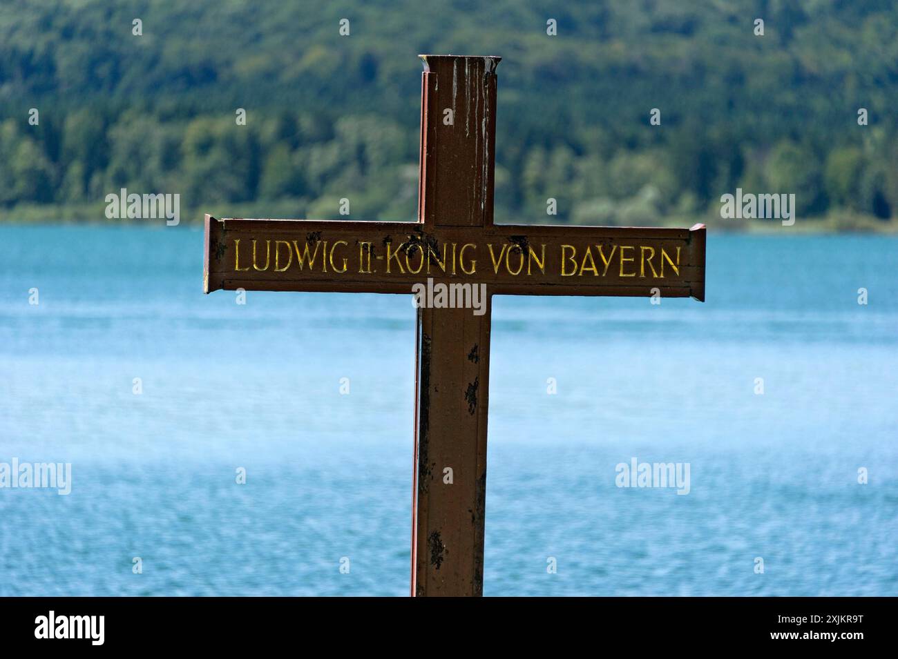 Memorial cross in memory of King Ludwig II of Bavaria at the site of ...