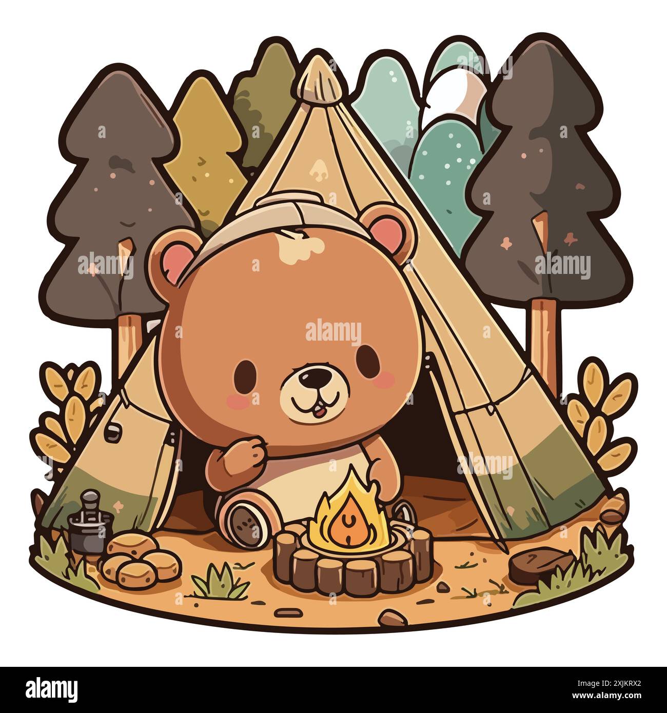 Bear Camping Vector Illustration Stock Vector Image & Art - Alamy