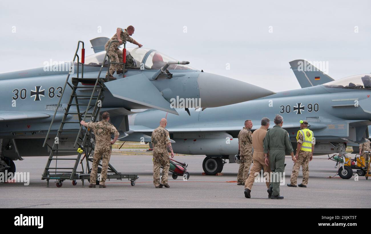 Chitose, Japan. 19th July, 2024. Members of German Air Force work are ...
