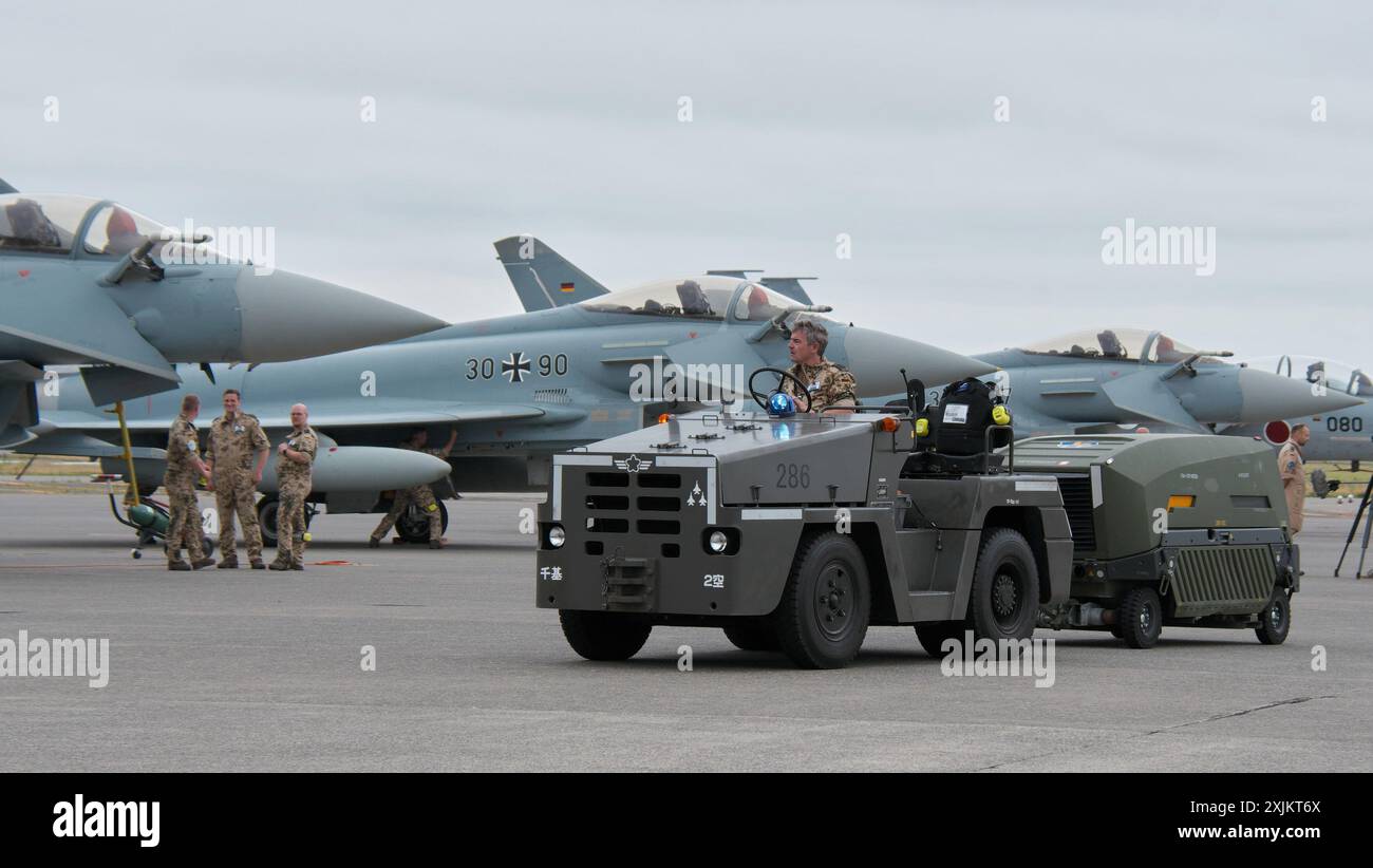 Chitose, Japan. 19th July, 2024. Members of German Air Force work are ...