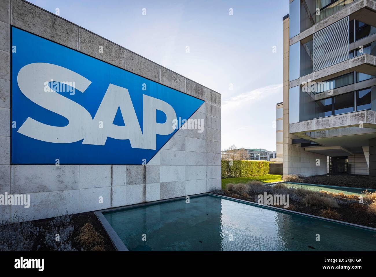 Logo and building of the listed software company SAP, headquarters in ...