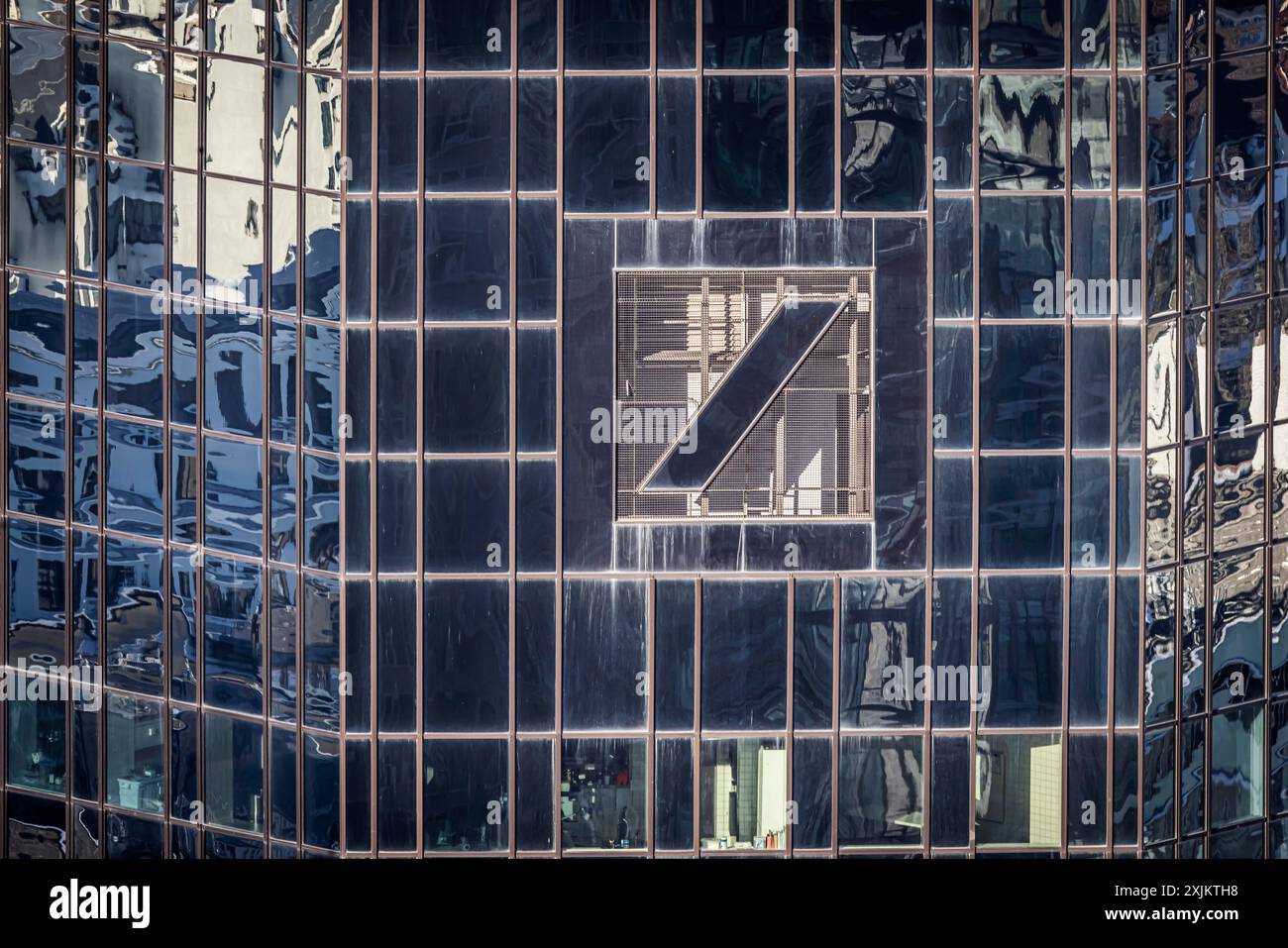 Deutsche Bank logo on one of the two 155 metre high twin towers in the ...