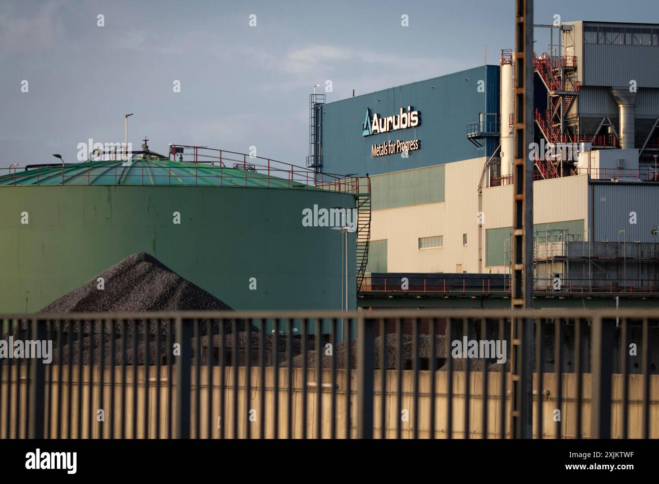 Logo and lettering Aurubis Metal for Progress on a factory building at ...