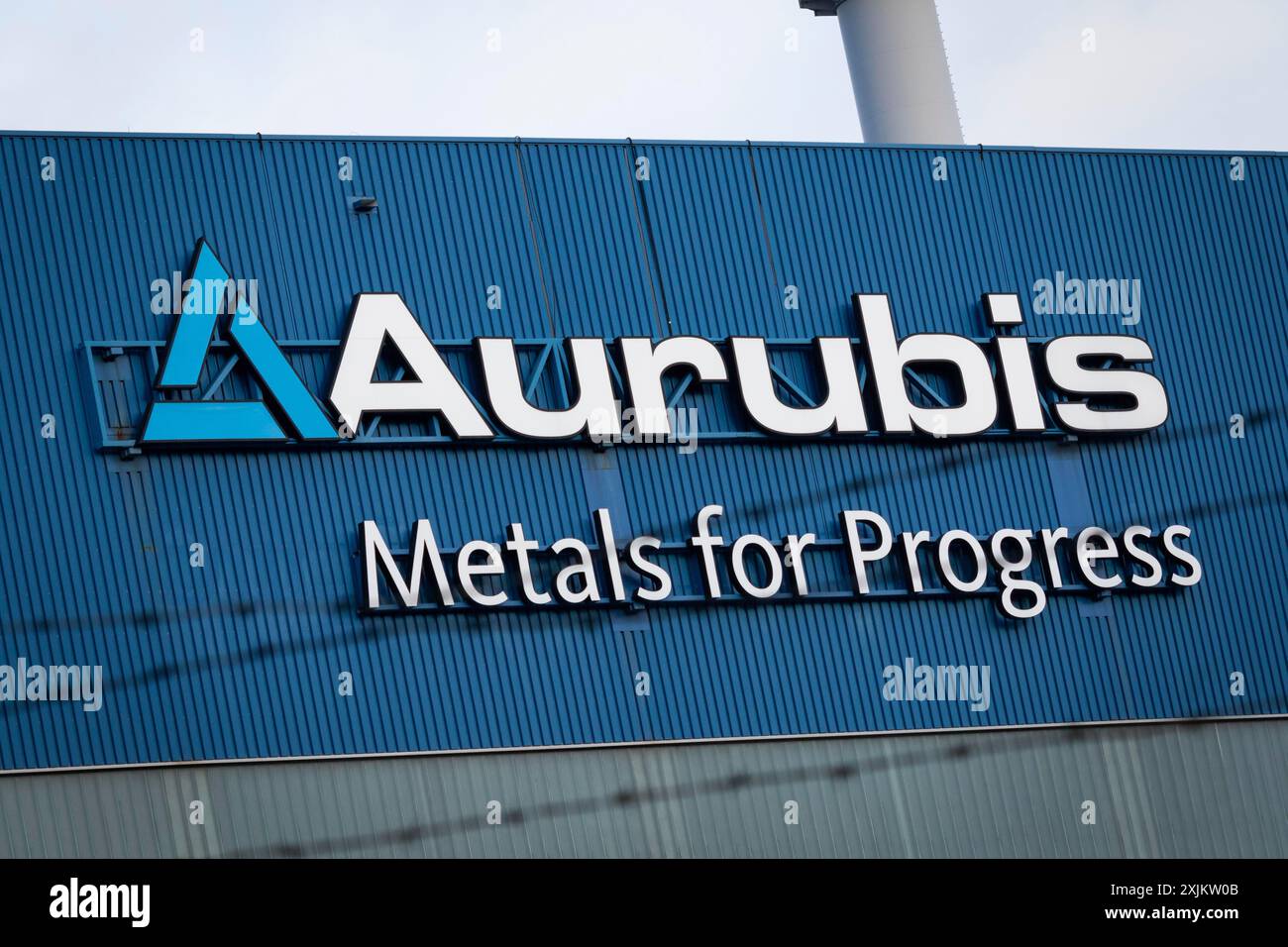 Logo and lettering Aurubis Metal for Progress on a factory building at ...
