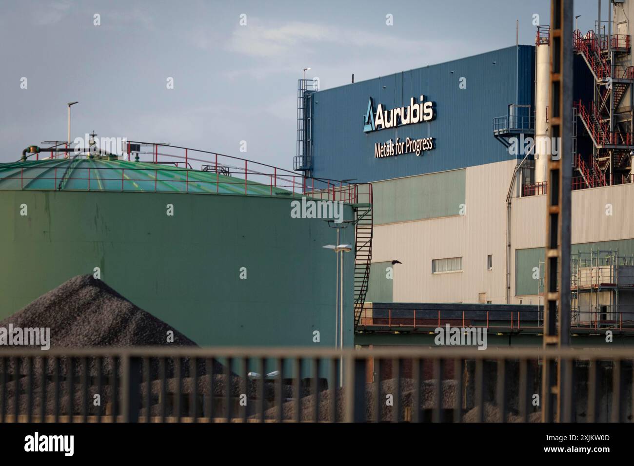 Logo and lettering Aurubis Metal for Progress on a factory building at ...