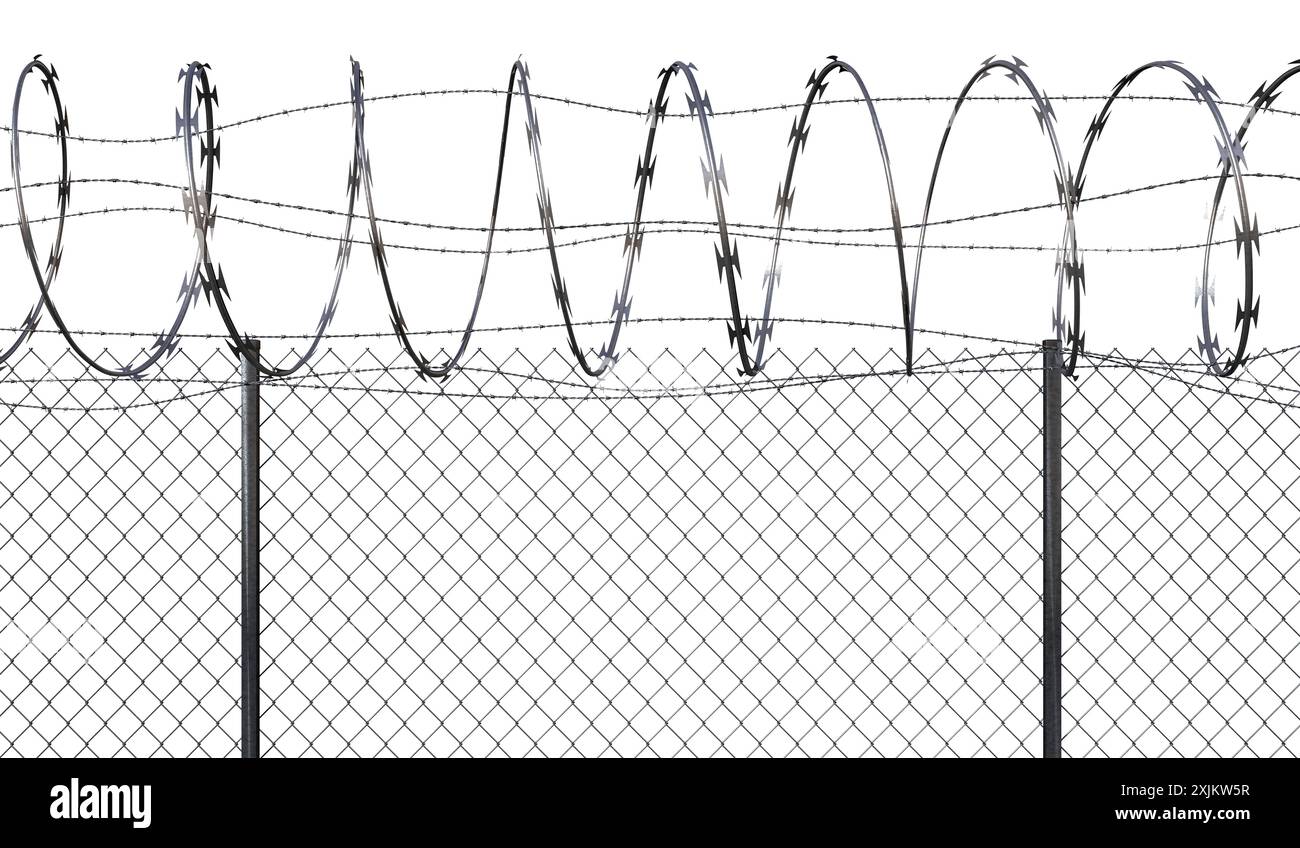 Spiral concertina barbed wire fence - 3d illustration Stock Photo - Alamy