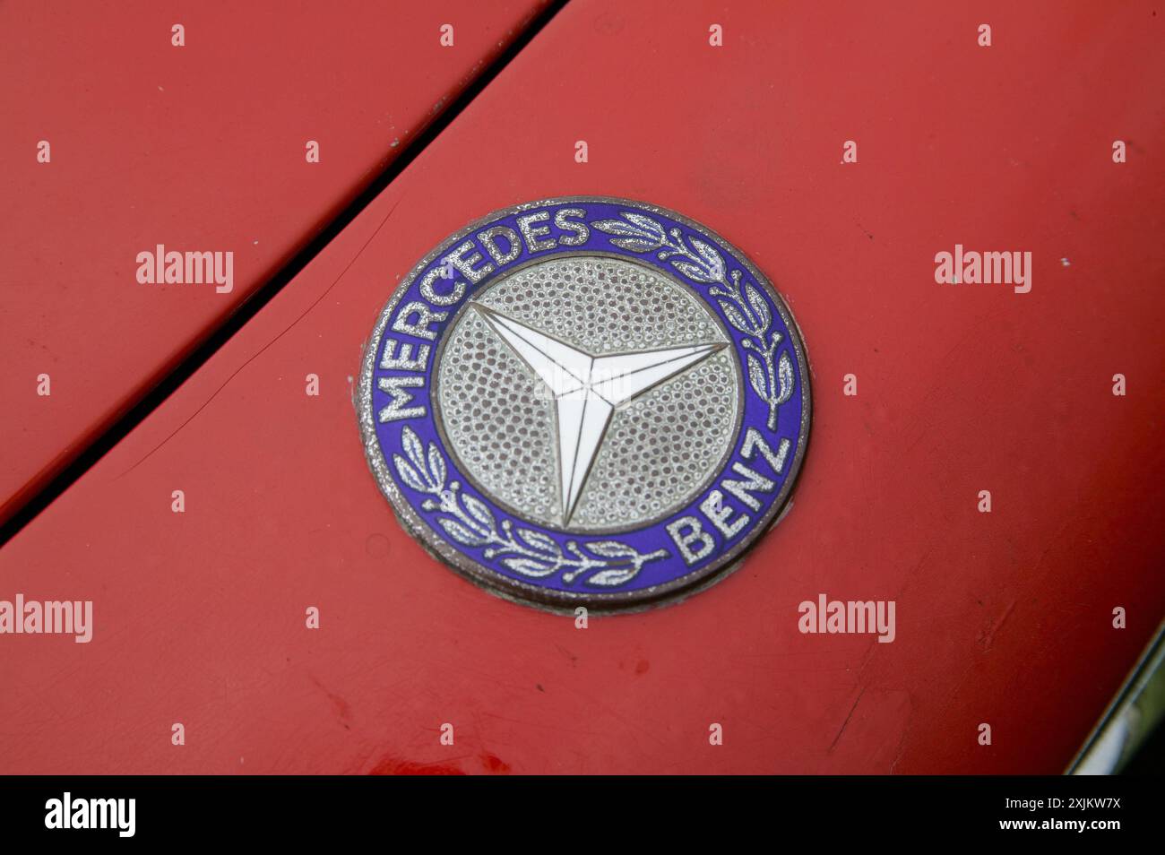 Mercedes-Benz 300SL Coupe gullwing doors red detail logo Stock Photo ...