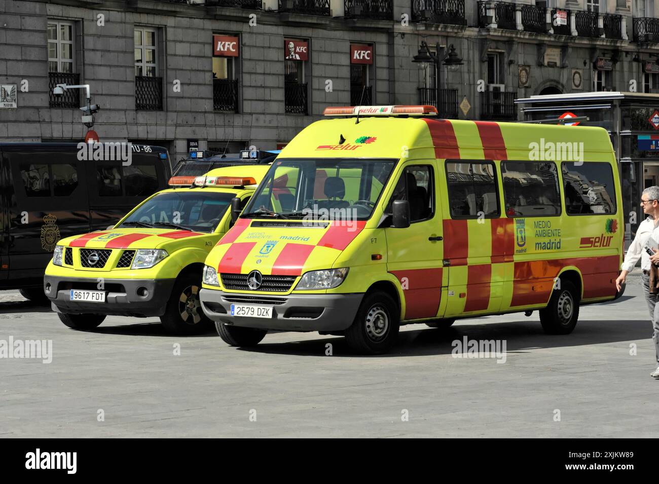 Madrid, Spain, Europe, Emergency vehicles in Madrid are parked on a ...