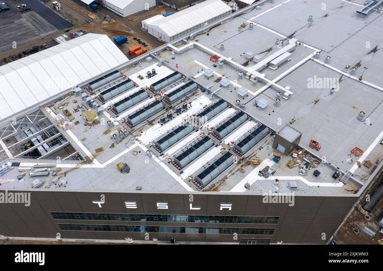Aerial view of Tesla Giga Factory, battery factory, Gruenheide, 28 01 ...