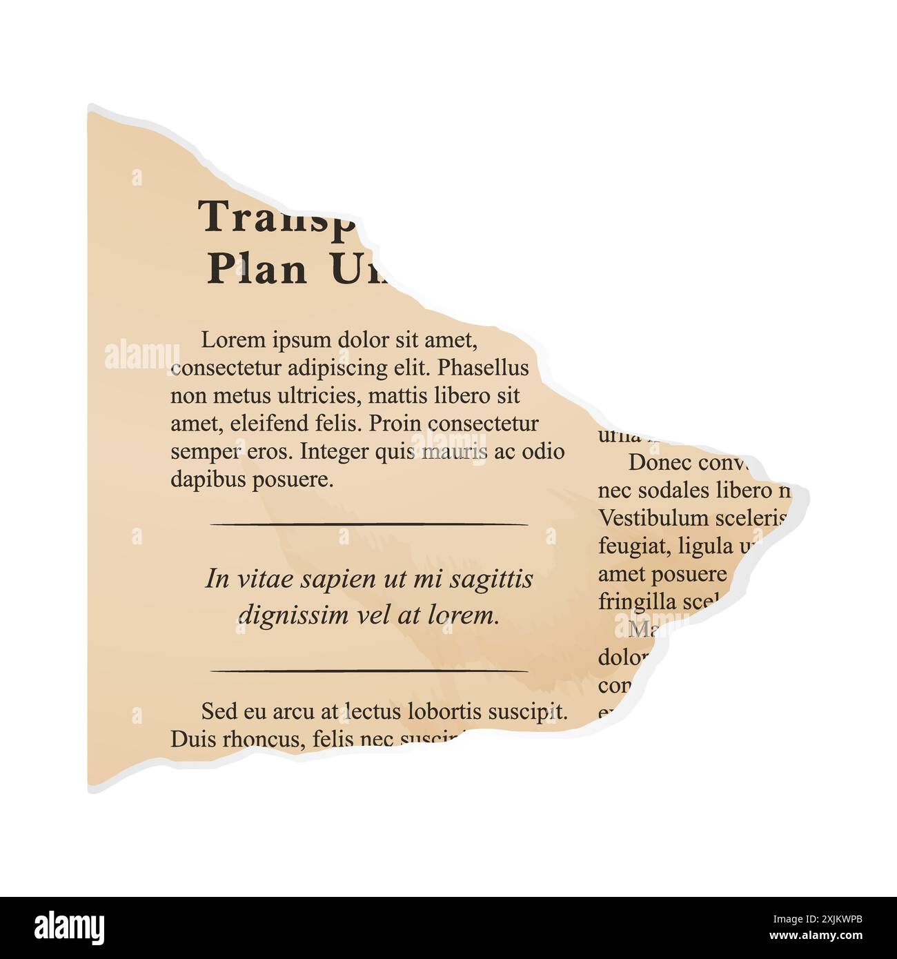 A scrap of old yellowed newspaper, an element of collage. vector Stock ...