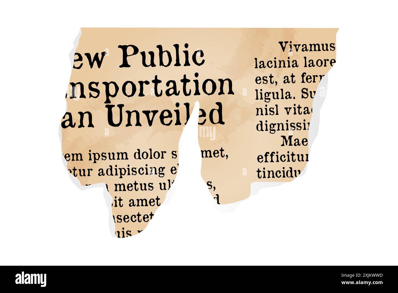 A scrap of old yellowed newspaper, an element of collage. Typescript ...