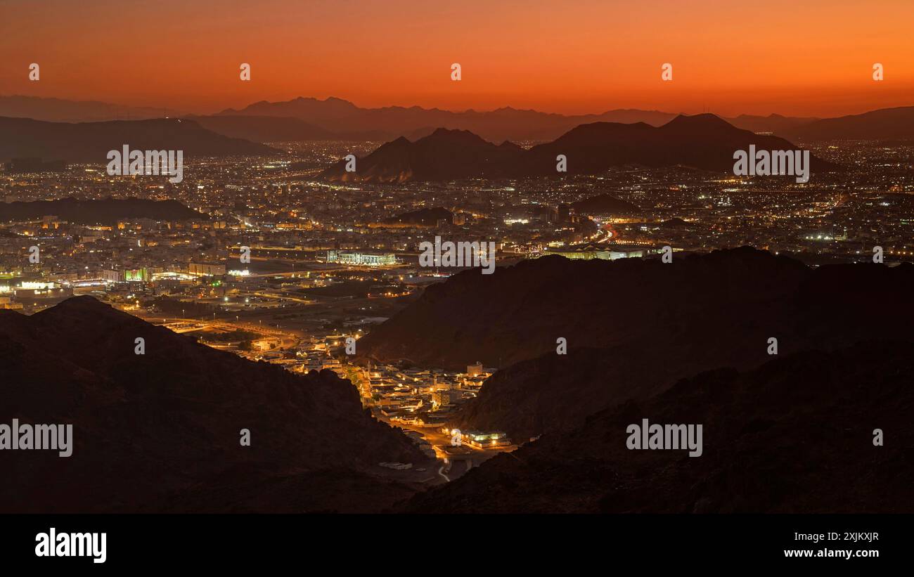 Saudi Arabia, View of Medina by night, Medina, Middle East Stock Photo ...