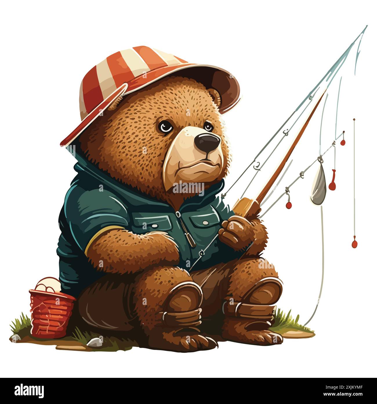 Fisherman Bear Vector Illustration Stock Vector Image & Art - Alamy