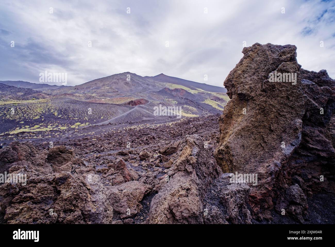 Lava rock and crater landscape around the Crateri Silvestri in the Etna ...