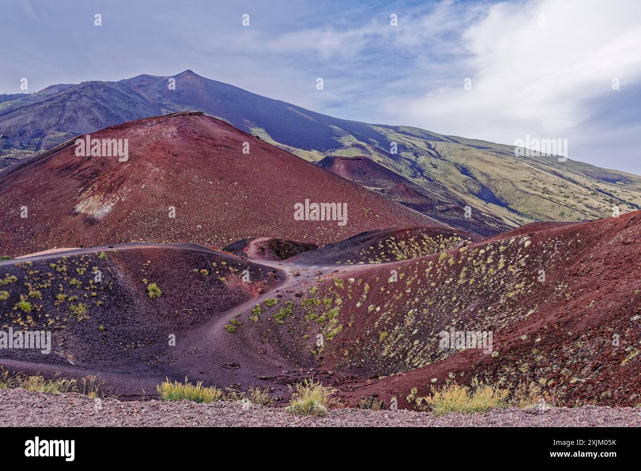 Lava rock and crater landscape around the Crateri Silvestri in the Etna ...