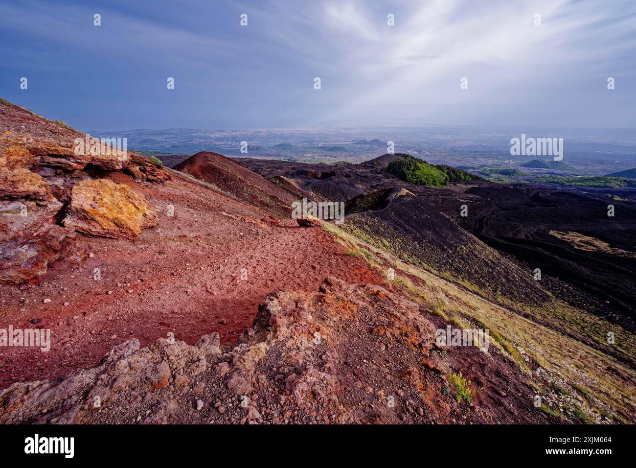 Lava rock and crater landscape around the Crateri Silvestri in the Etna ...