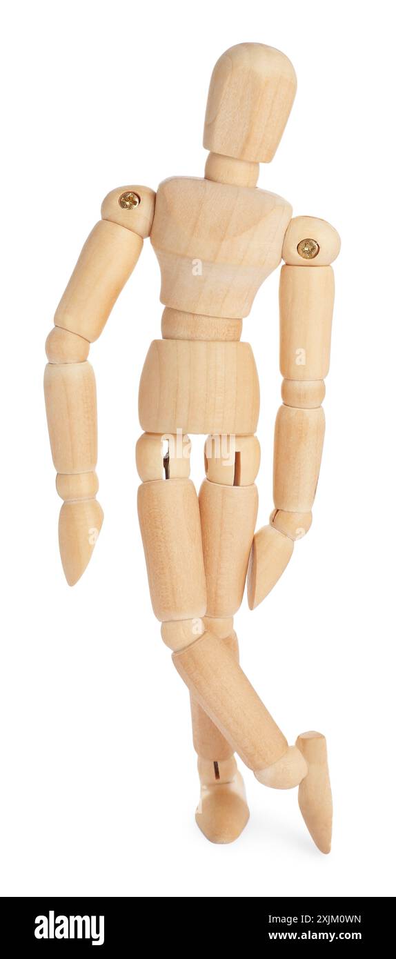Wooden human model on white background. Mini mannequin Stock Photo - Alamy
