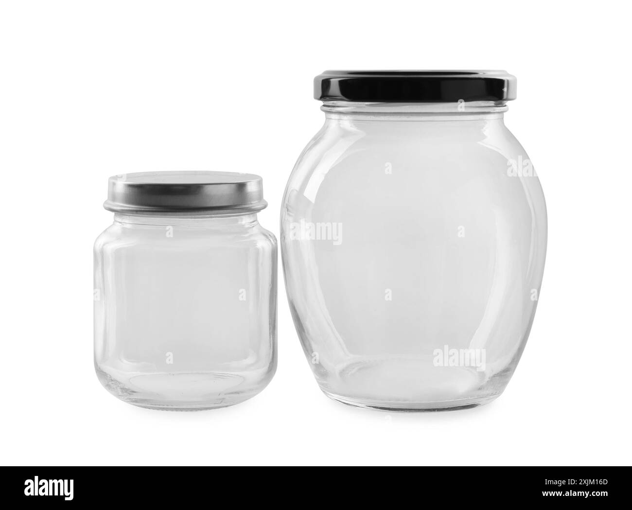 Two empty glass jars isolated on white Stock Photo - Alamy